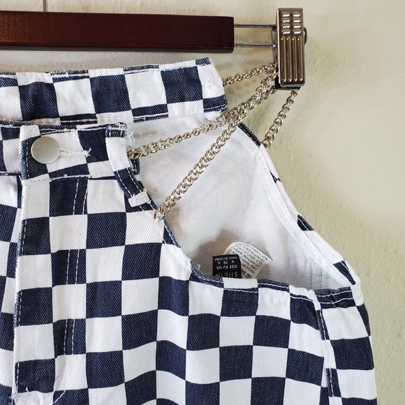 SHEIN | Jeans | Shein Womens White Checkered Print Cut Out Chain Detail ...